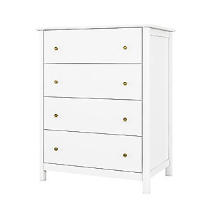 HOUSUIT White Dresser with 4 Drawers, Modern Dresser Chest of Drawers, 4 Drawer Dresser, Tall Wood Dresser Storage Cabinet for Living Room, Entryway, Hallway, Ivory White