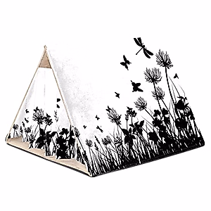enheng Small Pet Hideout Grass Flowers Butterfly Silhouettes Hamster House Guinea Pig Playhouse for Dwarf Rabbits Hedgehogs Chinchillas