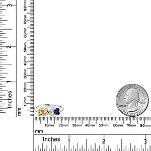 Gem Stone King 925 Silver and 10K Yellow Gold Yellow Citrine Blue Created Sapphire and White Lab Grown Diamond Ring (1.00 Cttw, Gemstone Birthstone, Available In Size 5, 6, 7, 8, 9)