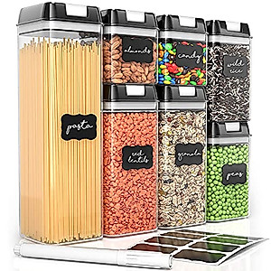 Simply Gourmet Food Storage Containers for Kitchen Organization - Pack of 7 BPA-Free Airtight Organizers for Flour, Sugar, Coffee & More - Includes Labels & Marker