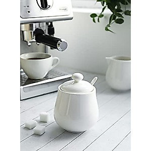 Sweese 12 Ounce Porcelain Sugar Bowl, Sugar Canister with Spoon and Lid for Home and Kitchen, White - 481.101