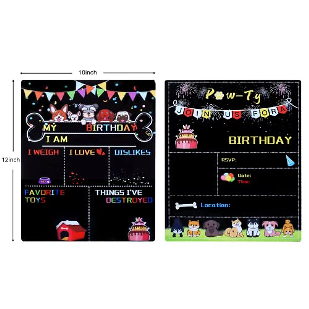 Reusable Dog Birthday Party Supplies, Double Sided Chalkboard for Dog Girl First Birthday, Dog Birthday Backdrop Props, Gift for Cat Party Decorations, Size 10"*12"