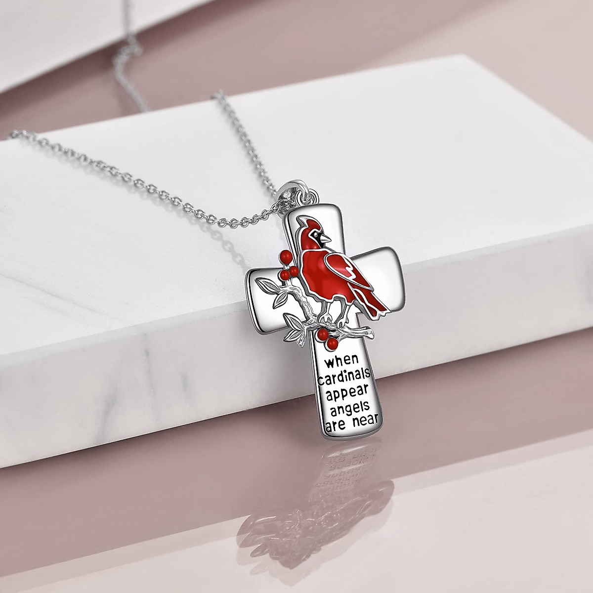 POPLYKE Cardinal Cross Necklace Memorial for Women Sterling Silver When Cardinals Appear Angels Are Near Necklace Jewelry for Mother