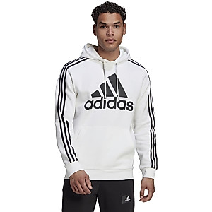 adidas Men's 3-Stripes Fleece Hooded SweatShirt, White-black, Large
