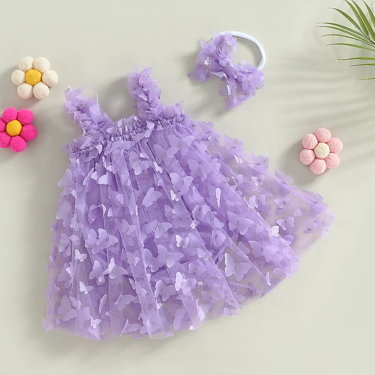 Baby Rompers Girl Princess Dress Ruffle Mesh Butterfly Tulle Tutu Dress Photograph Outfit Summer Clothtes Birthday (A Purple, 3-6 Months)