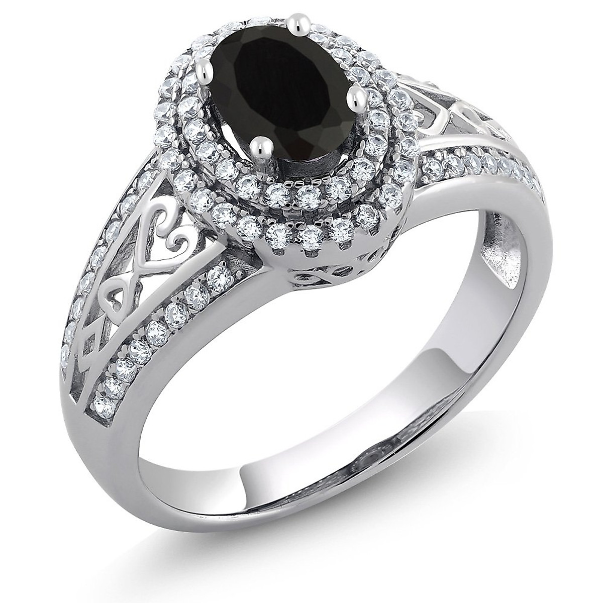 Gem Stone King 925 Sterling Silver Black Onyx Engagement Ring For Women (1.25 Cttw, Gemstone Birthstone, Available In Size 5, 6, 7, 8, 9)
