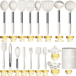 Kitchen Utensils Set-Umite Chef 26 Pcs Silicone Cooking Utensil Set for Nonstick Cookware-Large Silicone Spatulas Set, Stainless Steel Handle-Cream Kitchen Tools, Dishwasher Safe