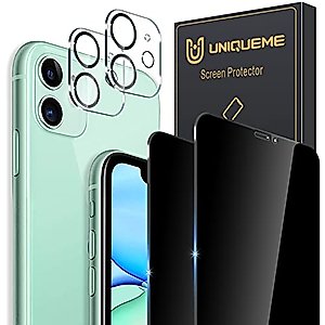 UniqueMe [4 Pack] for iPhone 11 Privacy Screen Protector, 2 Pack Privacy Screen iPhone 11 and 2 Pack Camera Lens Protector 9H Hardness Tempered Glass (6.1 inch) [Not for iPhone 12]