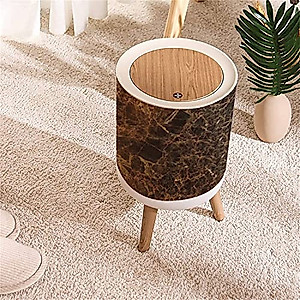 Small Trash Can Textured Dark Brown Marble Stone with White Spots Recycle Bins with Press Top Lid Dog Proof Wastebasket for Kitchen Bathroom Bedroom Office 7L/1.8 Gallon