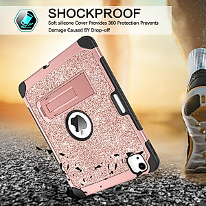 BENTOBEN iPad Air 5th Generation Case, iPad Air 4th Generation Case, Glitter Sparkly 3 Layers Shockproof Kickstand with Pencil Holder Protective Tablet Cover for iPad Air 2022/2020 10.9", Rose Gold