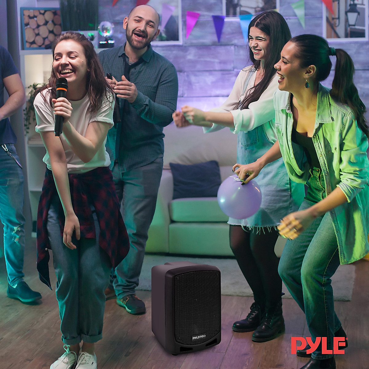 Pyle Bluetooth Karaoke PA Speaker - Indoor / Outdoor Portable Sound System with Wireless Mic, Audio Recording, Rechargeable Battery, USB / SD Reader, Stand Mount - for Party, Control - PSBT65A Black