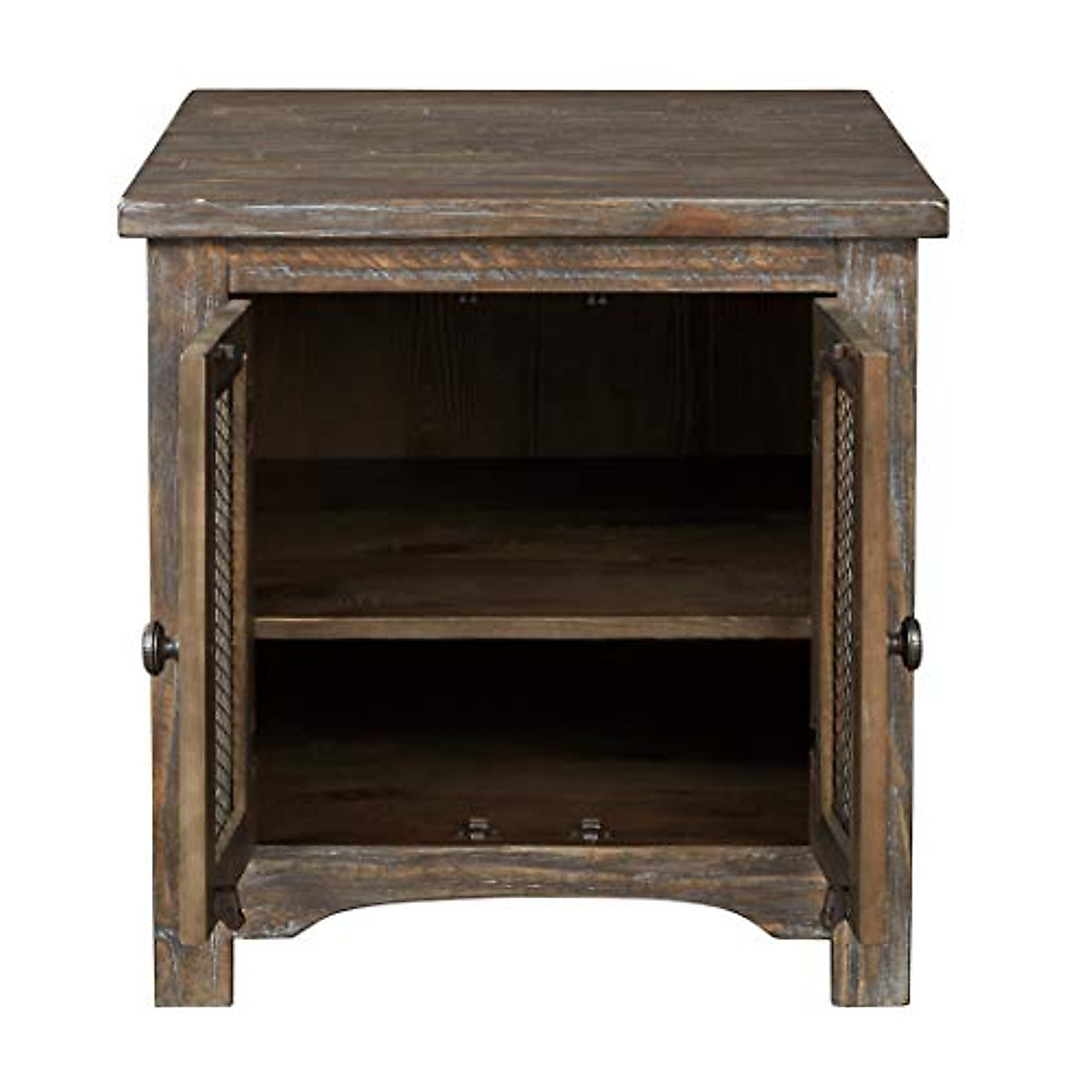 Signature Design by Ashley Danell Ridge Rustic Square End Table with Double Cabinet Doors and 1 Storage Shelf, Brown