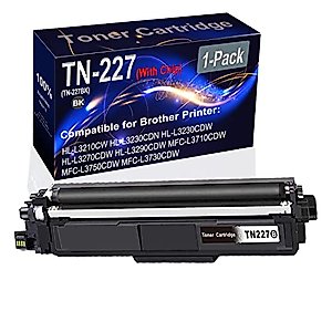 Kolasels (with Chip) 1-Pack (Black) Compatible High Yield TN227 TN-227 (TN-227BK) Printer Toner Cartridge use for HL-L3210CW L3230CDW L3270CDW Printers
