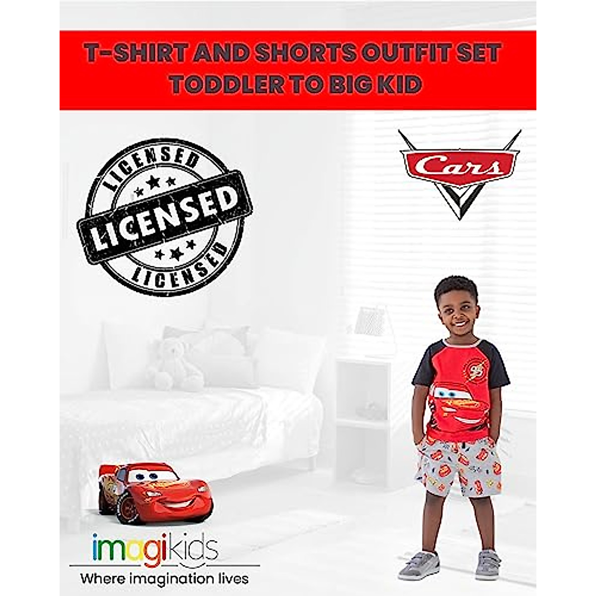 Disney Pixar Cars Lightning McQueen Toddler Boys T-Shirt French Terry Shorts Red/Grey 2T