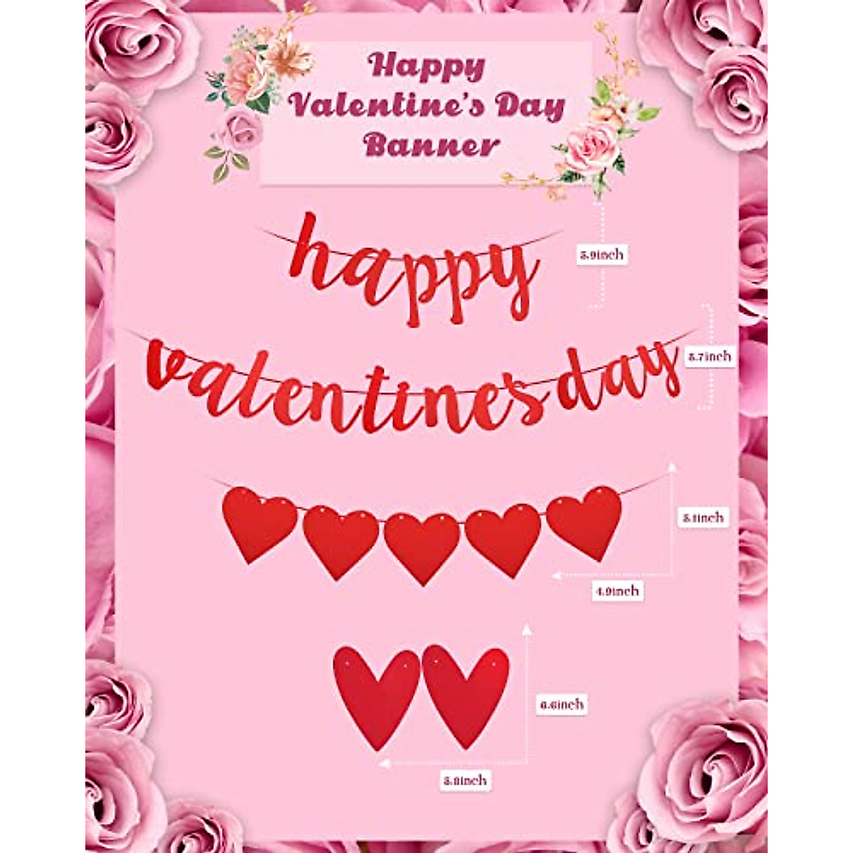 Youthor Happy Valentines Day Banner- Red Glitter, Valentine Day Decorations, Heart Decorations, Mantel Decor Valentines, Valentine Decor, Valentines Day Banner, Conversation Hearts Decorations