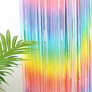 BRZIKWT 2 Pcs Maka Rainbow Foil Curtain Tinsel Backdrop Beautiful Streamers Backdrops Shiny Photoshoot Streamers Perfect for Family Party,Birthday,Christmas,Graduation Decorations(3.2 ft x 8.2 ft)