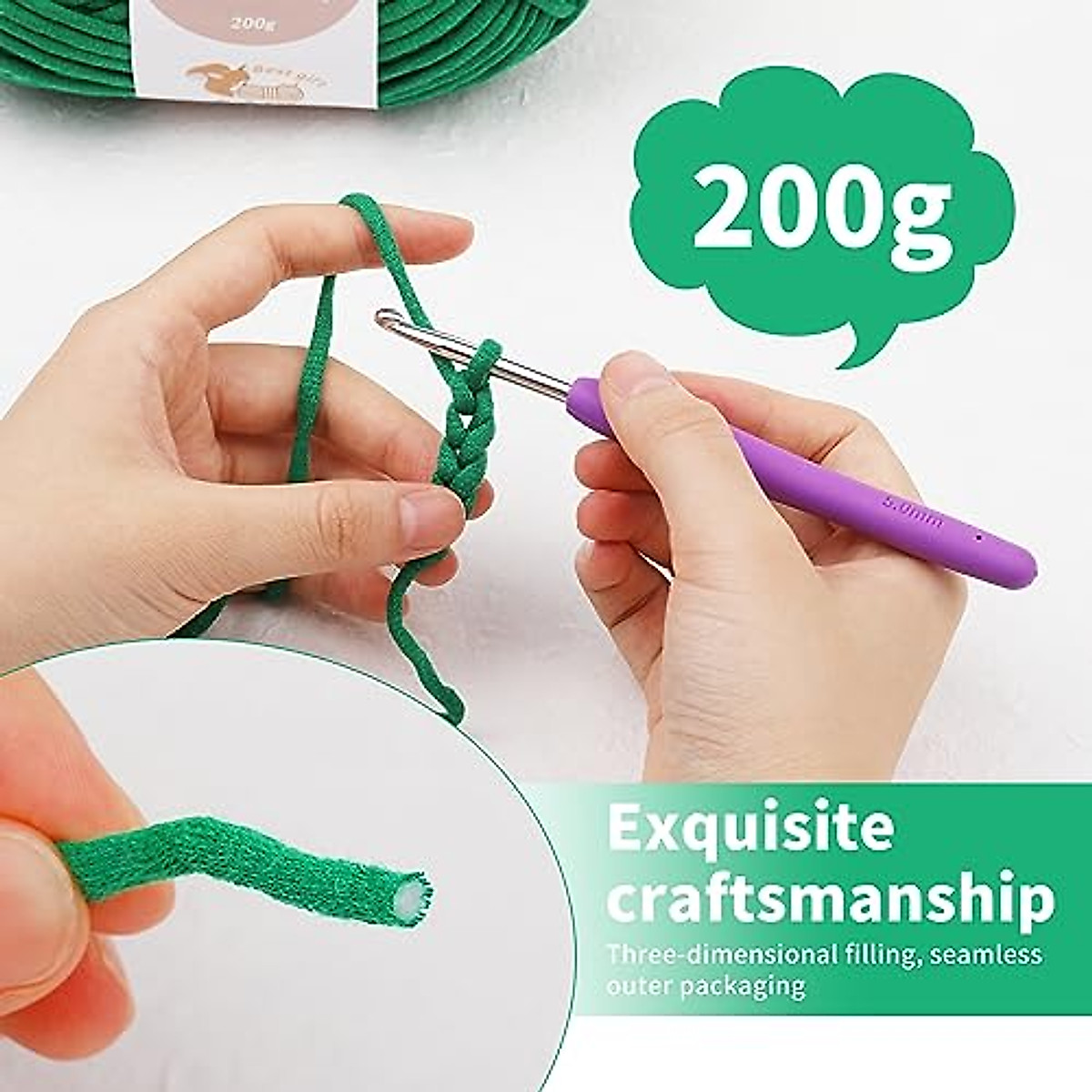 Fedmut Chunky Easy Yarn for Crocheting, 200g Crochet Yarn for Beginners with Crochet Hook, Thick Chunky Yarn with Easy-to-See Stitches for Dolls, Bags and Beginners Crocheting (Emerald Green)