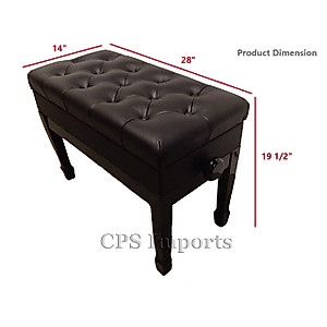 CPS Imports Genuine Leather Adjustable Duet Size Artist Piano Bench Stool in Ebony with Music Storage