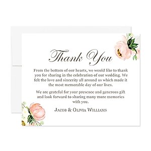 Hello Love Goods Personalized Wedding Thank You Cards with Message, Flat Thank You Note Cards with Pink Floral