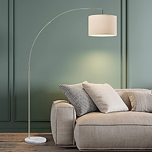 Oneach Modern Arc Floor Lamp for Living Room Arching Hanging Lamp Shade Over The Couch for Reading Bedroom Office Brushed Steel Arch Standing Floor Light Silver