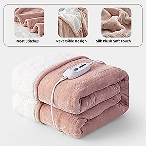 GOTCOZY Heated Blanket Electric Throw 50''X60''- Soft Silky Plush Electric Blanket with 4 Heating Level & 3 Hour Auto Off Heating Blanket, ETL Certified Machine Washable (Rose Dust)