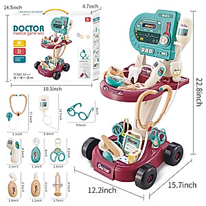 Deejoy Toy Doctor Kit for Kids，Doctor Role Play Costume，Medical Bag，Eye Chart，Thermometer，Stethoscope，Pulse Machine，24 Piece Pretend Medical Station Set for Boys & Girls ，Great Gift for Toddler