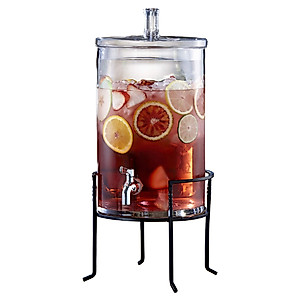 Beverage Dispenser W/Stand Cold Glass Drink Container- 2.5 Gallon Capacity Jug, Leak-Proof Acrylic Spigot in Gift Box, For Parties & Entertaining