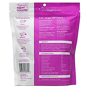 smallbatch Pets Freeze-Dried Super Booster Turkey Bites for Dogs & Cats, 7 oz, Made in The USA, Organic Produce, Humanely Sourced Meat, Single Source Protein, Mixer & Topper, Cranberry & Probiotics