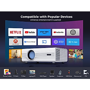 Auto Focus & Auto Keystone with WiFi 6 and Bluetooth 5.2, Agreago Native 1080P 4K Supported Outdoor Projector with Screen, Home Projector Compatible with iOS/Android/HDMI/USB/TV Stick