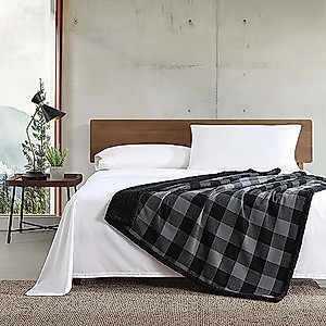 Eddie Bauer - Blanket, Super Soft Reversible Sherpa & Brushed Fleece Bedding, Throw Blankets for Couch, Ideal for Lounging (Cabin Plaid Grey)