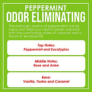 Peppermint Odor Eliminating Highly Fragranced Candle - Eliminates 95% of Pet, Smoke, Food, and Other Smells Quickly - Up to 80 Hour Burn time - 12 Ounce Premium Soy Blend