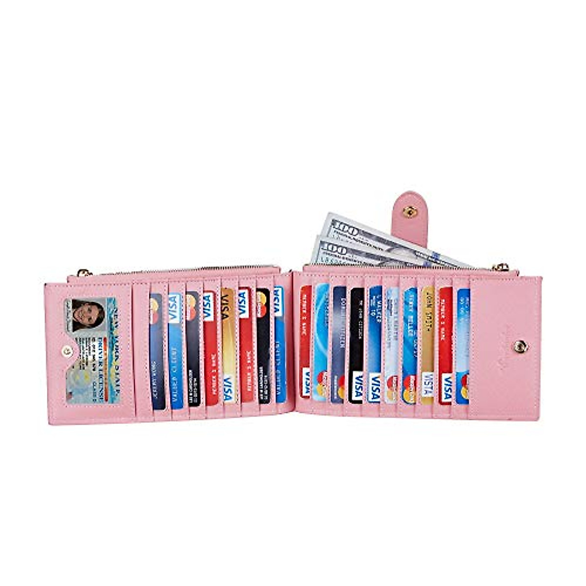 Travelambo Womens Wallet RFID Blocking Bifold Multi Card Case Wallet with Zipper Pocket Crosshatch (Pink Sakura 2191)