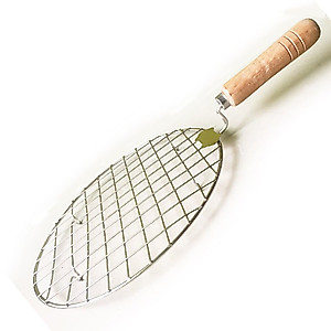 Stainless Steel Round Roti Grill, Papad Grill, Roti Jali, Chapathi Grill with Wooden Handle Round Roasting Net for Kitchenware Use Baking