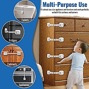 JOINPRO 8 Pack Safety Child Locks for Cabinets & Drawers, Fridge, Toilet, Latches, Baby Proofing Strap Locks with 8 Extra 3M Adhesives; Triple Lock Protection (Easy Installation, No Drilling Required)