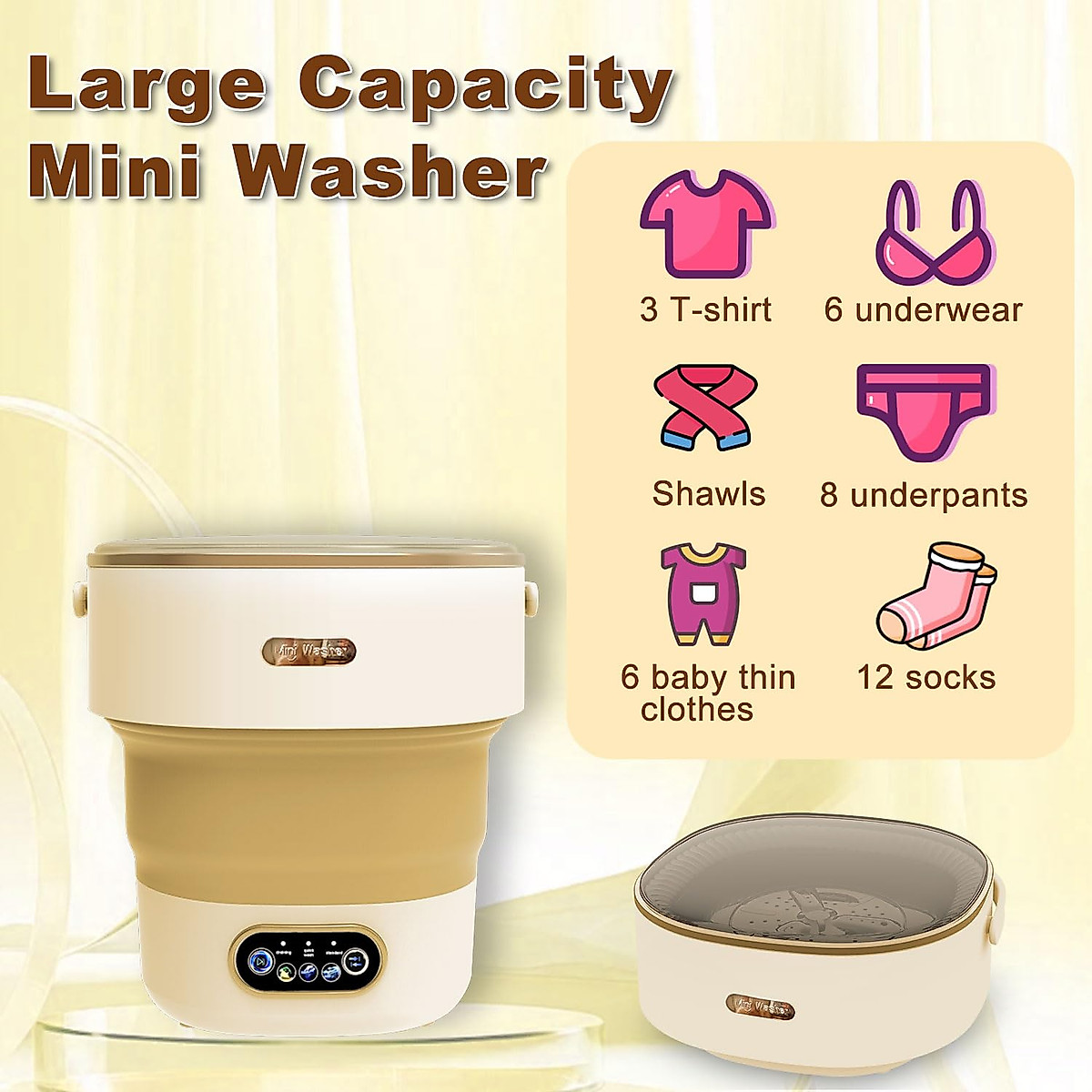 SWOJG Portable Washing Machine 15L with Spin Dry, Small Compact Washer, Lavadora Portatil with 3 Modes Deep Cleaning for Underwear, Baby Clothes, Socks, Apartment, Dorm RV Camping Travel Laundry