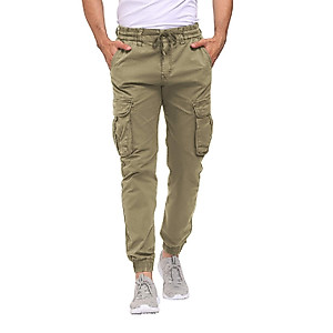 LEPOAR Men's Hiking Cargo Pants Joggers Slim Fit Stretch Lightweight Casual Work Pants with Pockets,Khaki 36
