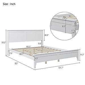 anwickjeff Queen Size Bed Frame with Headboard and Footboard, Modern Concise Style White Solid Wood Platform Bed for Kids Teens Adults, No Need Box Spring (Queen+New)