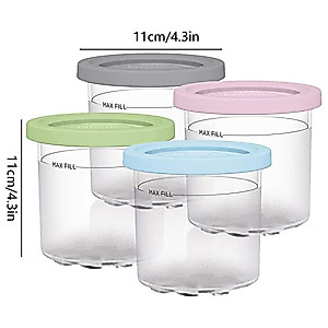 Ice Cream Containers for Homemade Ice Cream, 4 Pack Compatible with NC299AMZ & NC300s Series for Ninja Creami Ice Cream Maker Machine, Safe Clear and Reusable Ice Cream Containers with Lids