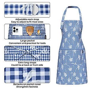 Genixart Kitchen Cooking Apron with Gift Box Pack, Adjustable Bib Chef Aprons in Large Size with Pockets for Women/Men, 100% Cotton Arts & Crafts Apron for Restaurant, Cafe, Shop (2pcs for Couples)