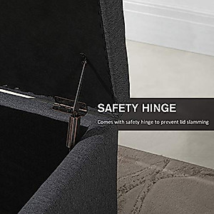 HOMCOM Fabric Tufted Storage Ottoman with Flip Top Seat Lid, Metal Hinge and Stable Eucalyptus Wood Frame for Living Room, Entryway, or Bedroom, Gray