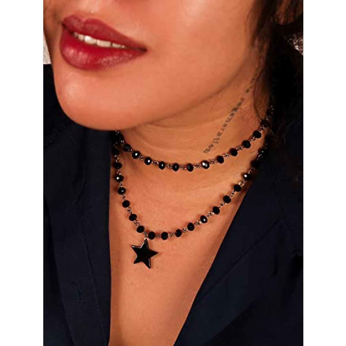 Sacina Goth Layered Star Choker Necklace, Black Choker Necklace, Goth Choker Necklace, Gothic Necklace, Emo Necklace, Halloween Christmas New Year Jewelry Gift For Women