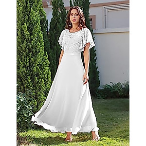 DRESSTELLS Long White Formal Dress Bridesmaid Homecoming Prom Party Dresses A-line Chiffon Wedding Dresses for Women V-Back Mother of The Bride Dress White L
