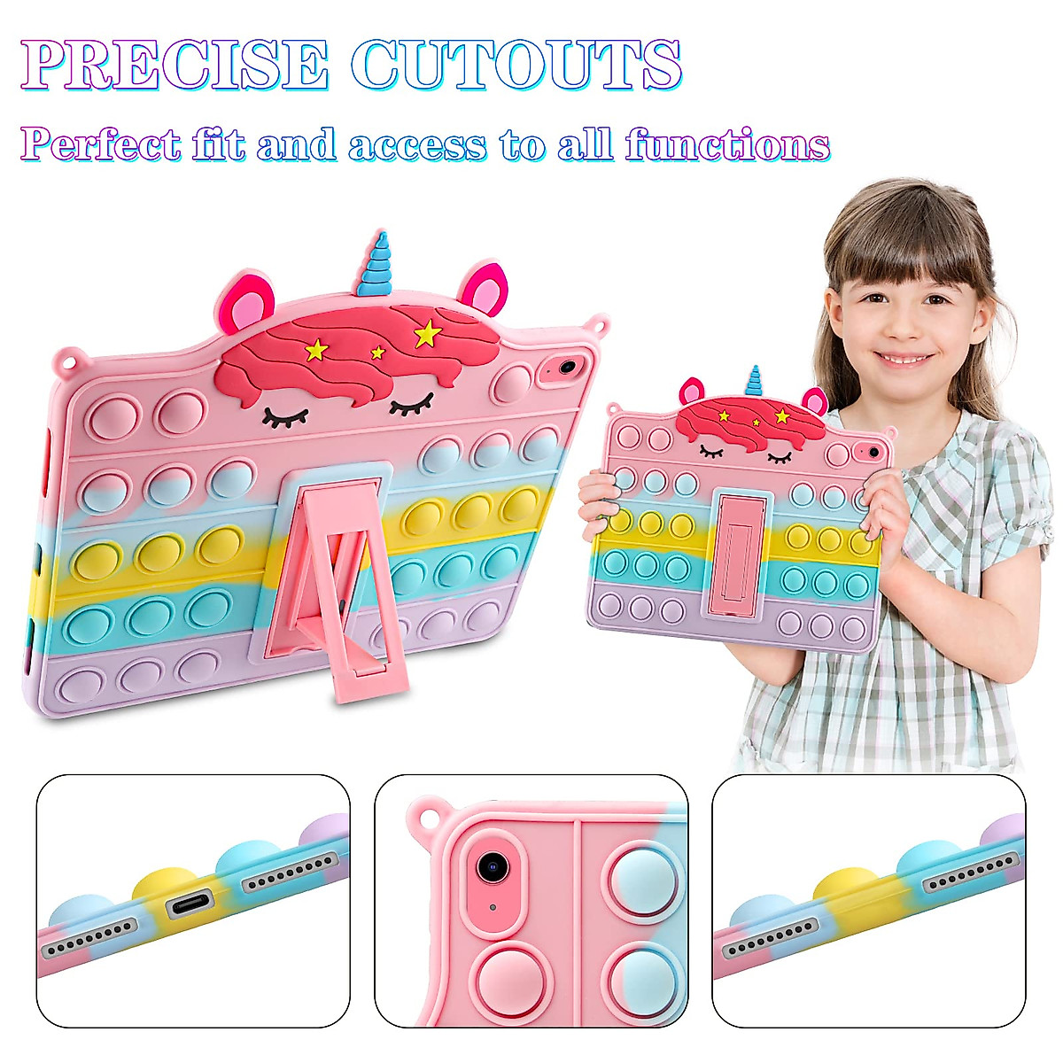 WESADN for iPad 10th Generation Case 2022 with Kickstand Silicone Fidget Bubble Case for Girls Kids Cute Rainbow Pop Protective Holder Tablet Cover for iPad 10th Gen 10.9 inch 2022