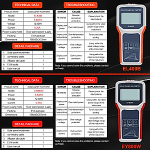 KAOLALI Solar Panel Tester EY800W Upgraded Multimeter LCD Display MPPT Tester for Photovoltaic Panel with Power Protection and Multifunction LCD Screen