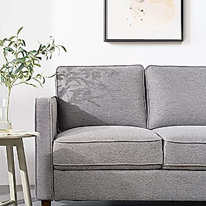 Mellow HANA Modern Linen Fabric Loveseat/Sofa/Couch with Armrest Pockets, Heather Grey