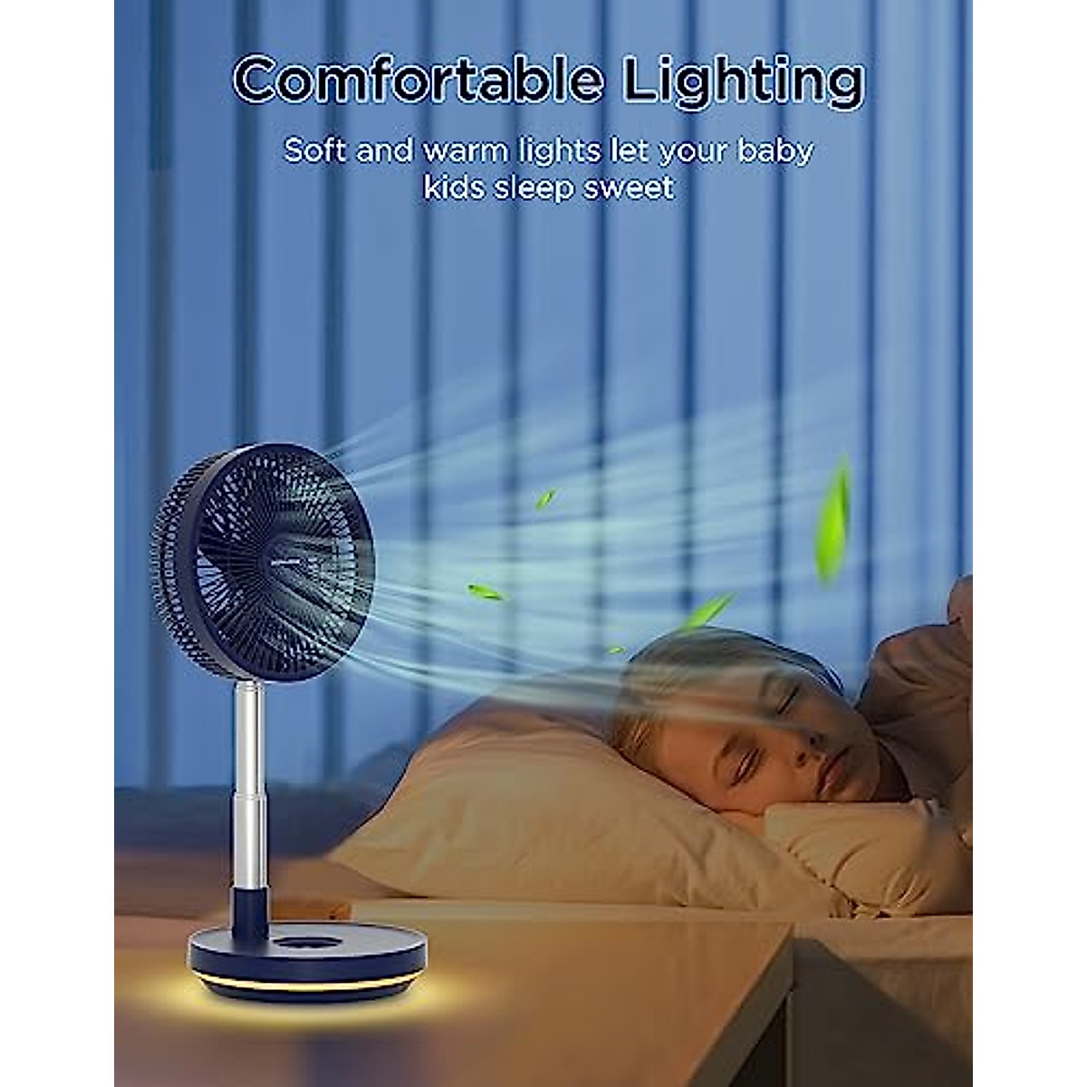 Primevolve 10 inch Oscillating Fan, Battery Operated Fan Adjustable Height, USB Rechargeable Home Office Outdoor Camping Tent Travel, Navy