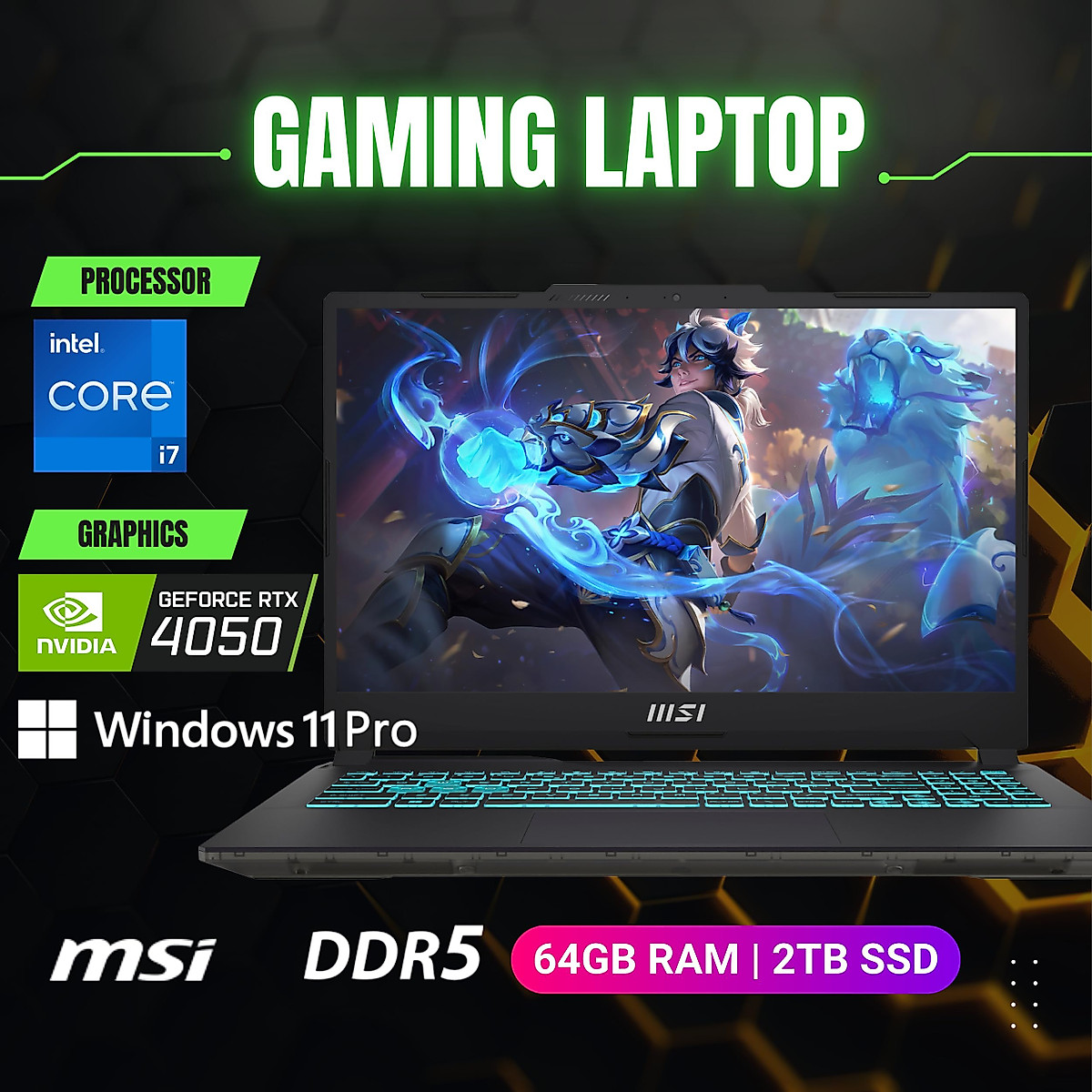 MSI Cyborg 15 2023 Gaming Laptop, 144Hz 15.6" FHD, Intel Core i7-13620H(>i9-12900H, 10 Cores, Upto 4.90 GHz), GeForce RTX 4050, Backlit Keyboard, RJ45, Windows 11 Pro, Black(64GB DDR5 RAM | 2TB SSD)