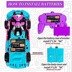 Ynybusi Remote Control Car, Transformation Car Robot Rc Cars for Kids Boys Girls Gift, 2.4G 1:18 Scale Racing Car with One-Button Deformation & 360°Drifting Robot Car Toy- Pink