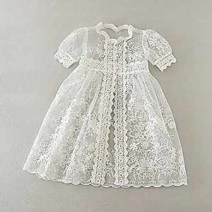 Glamulice White Baby Girl Party Dress Christening Baptism Dresses Lace Princess Bow Formal Gown 0-6 Infant Birthday Wedding Pageant Outfit Newborn Girls Church Holiday Photo Shoot Gowns Outfits 3M