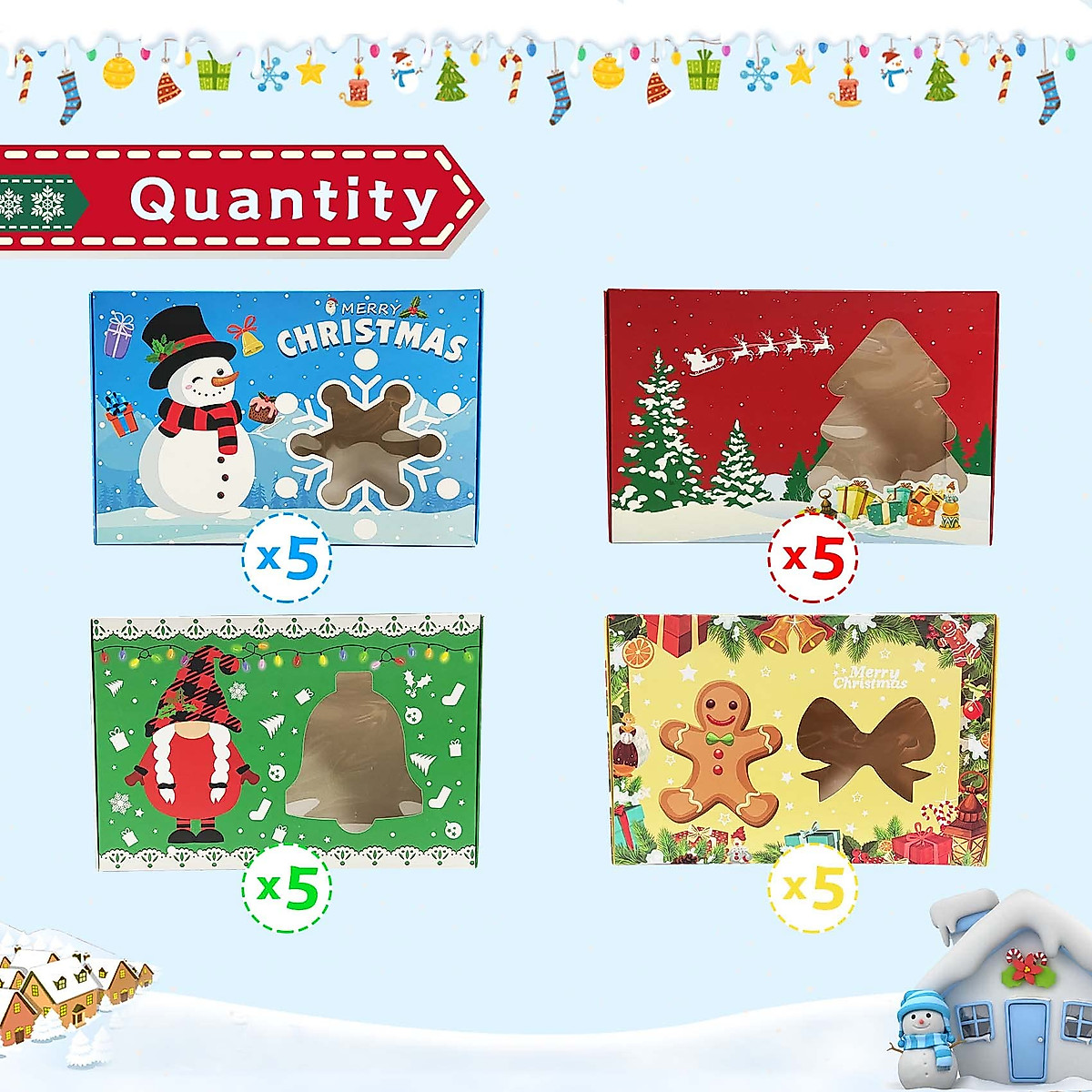 MISS FANTASY Christmas Cookie Boxes with Window 20 Pack Cookie Containers for Gift Giving Cookie Exchang Containers Boxes Holiday Cookie Containers for Treats Cookie Containers for Gift Giving